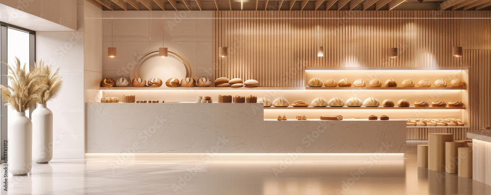 Bread bakery background with a clean, modern bakery interior ...