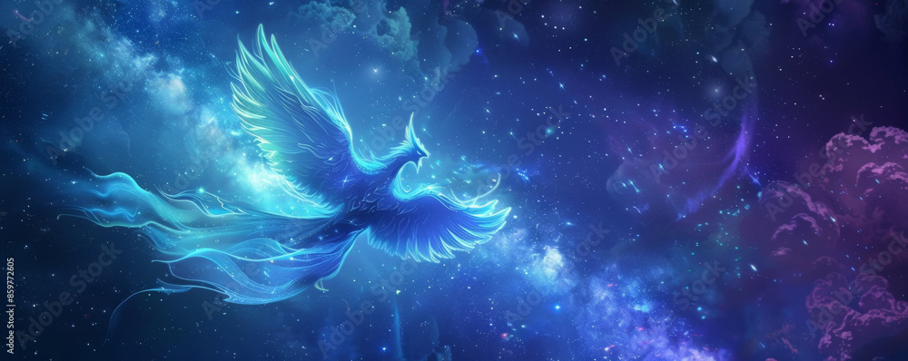 Phoenix bird background featuring an ethereal blue and purple color ...