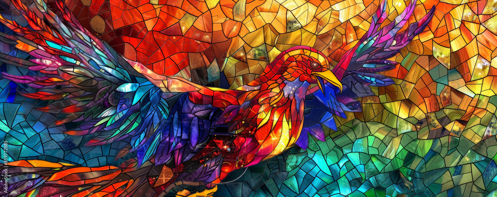 Phoenix bird background with a stained glass effect, showing the bird ...
