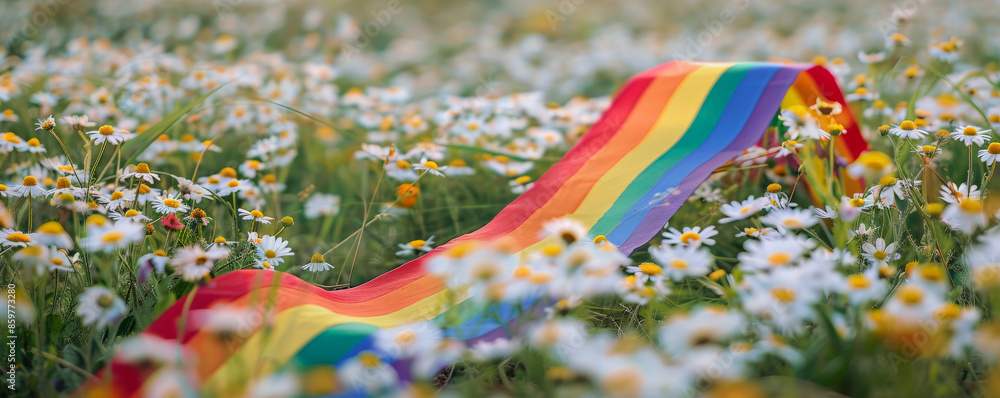 Pride LGBT background showcasing a rainbow ribbon winding through a ...