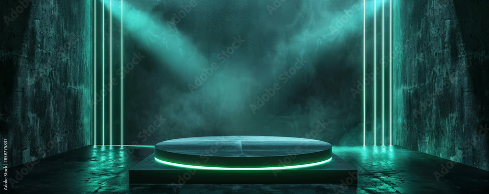 Winner award podium background with a brushed metal podium and green ...