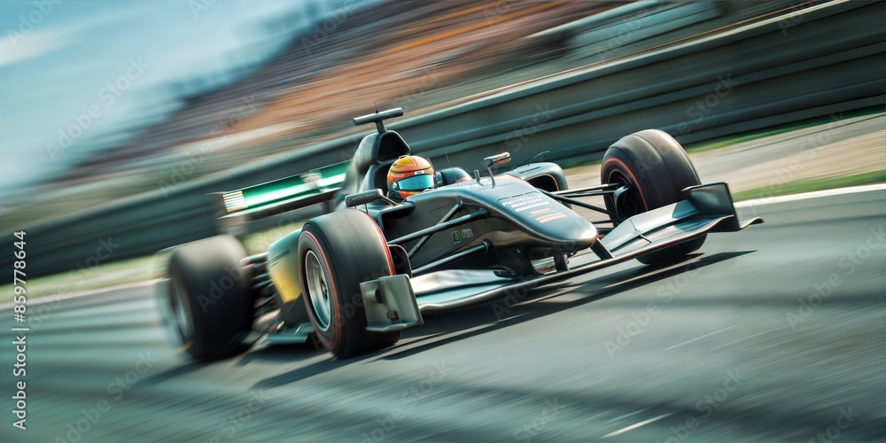 Formula One Racer Blazing the Track. A sleek Formula One race car ...