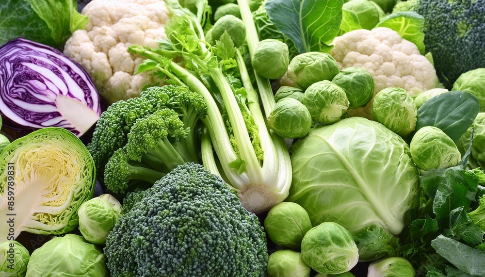 superfood broccoli sprouts and cabbage rich background of healthy fresh ...