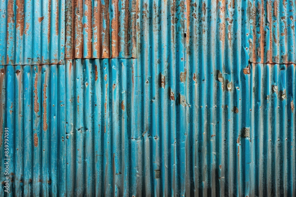 The blue and rusted metal railing has a vintage look to it. The blue ...