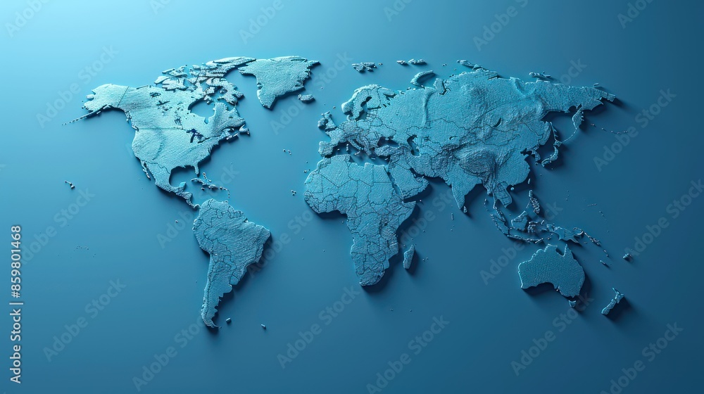 Global View: Blue World Map with All Continents - Europe, North & South ...