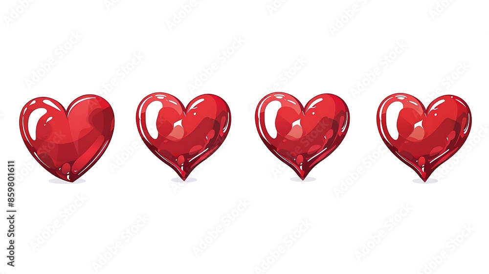 5 red hearts of the same size, vector illustration, white background ...