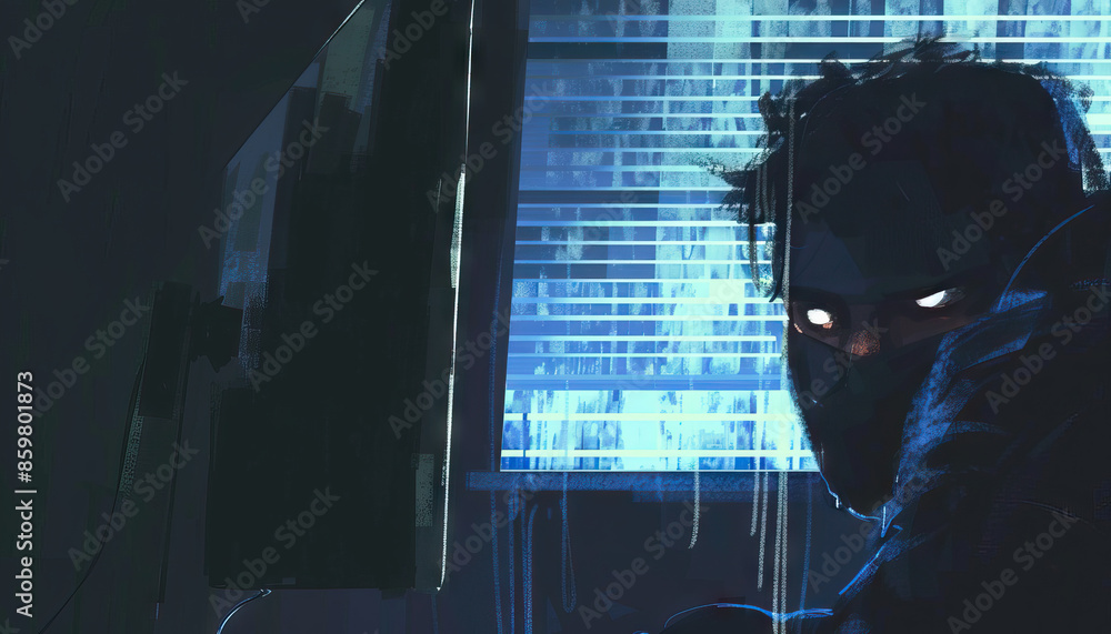 Scammers are the shadows of the internet: Illustrate a shadowy figure ...