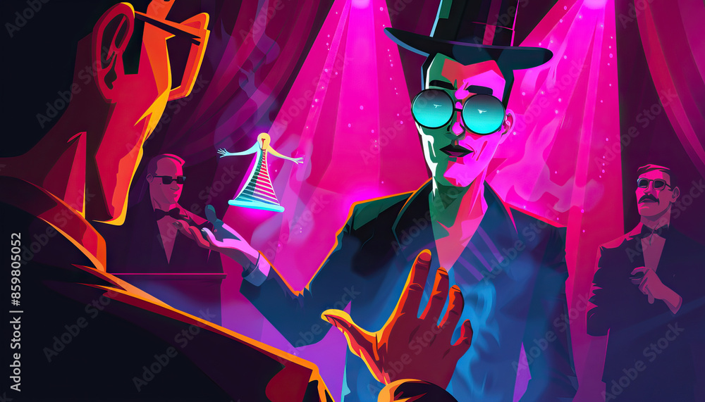 Scammers are the illusions of the digital stage: Illustrate a stage ...