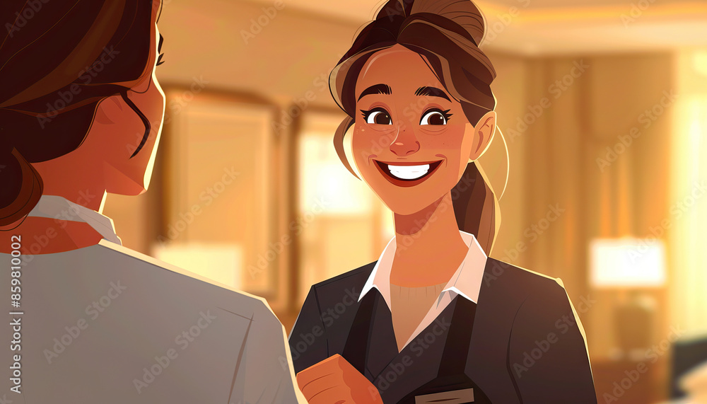 Hospitality is the heartbeat of hotels: Illustrate a hotel staff member ...