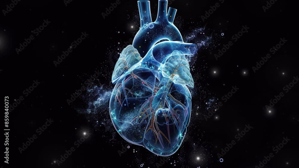 Medical concept. 3D illustration of the human heart and cylindrical ...