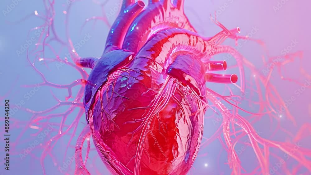 Medical concept. 3D illustration of the human heart and cylindrical ...