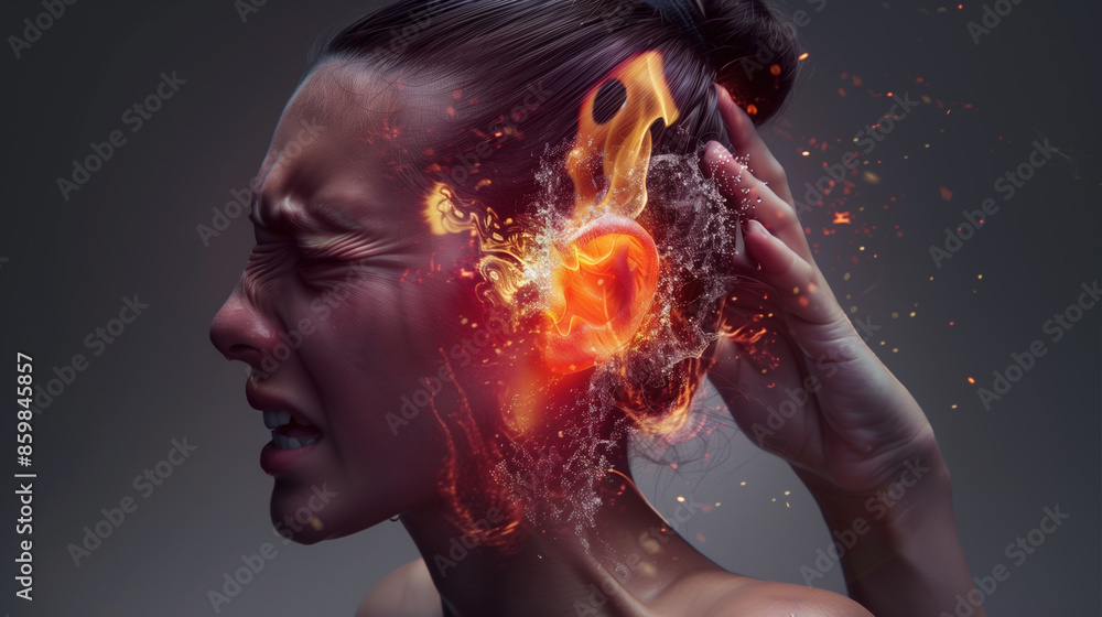 Highlighted Burning Ear with Swimmer's Ear (Otitis Externa) Concept ...
