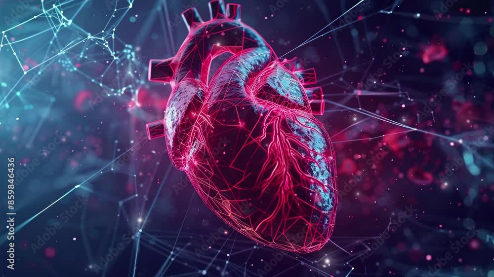 Medical concept. 3D illustration of the human heart and cylindrical ...