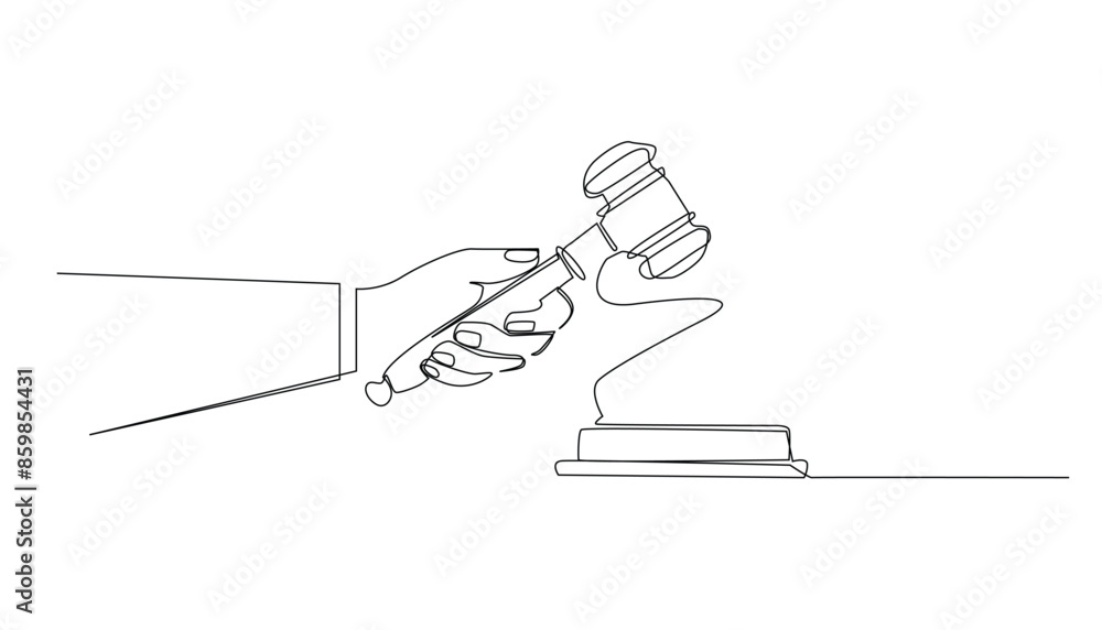 continuous line drawing of the judge's hand tapping the gavel.one line ...