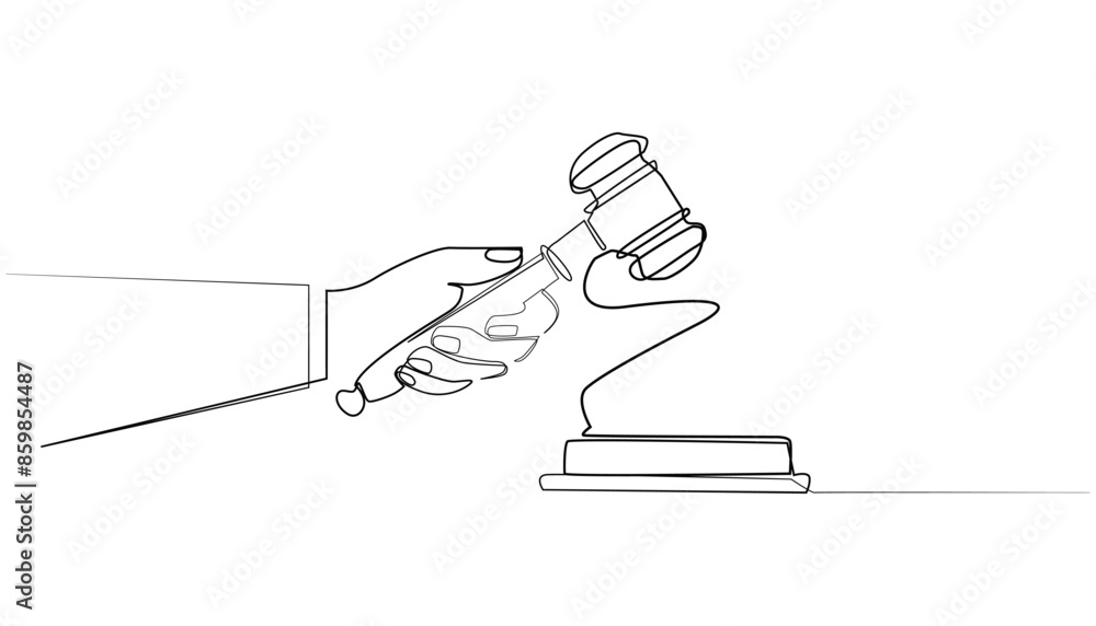 line art vector of judge's hand tapping gavel.abstract one line drawing ...