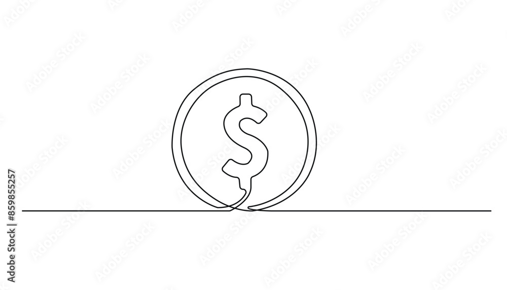 continuous line drawing of dollar coin icon.single line drawing of ...