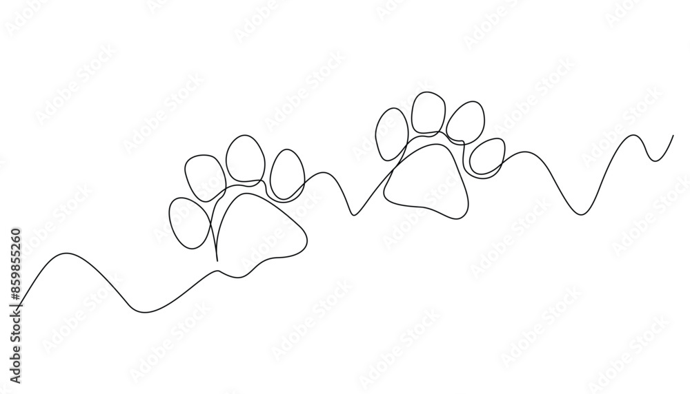 continuous line drawing of dog paw prints.abstract one line drawing of ...