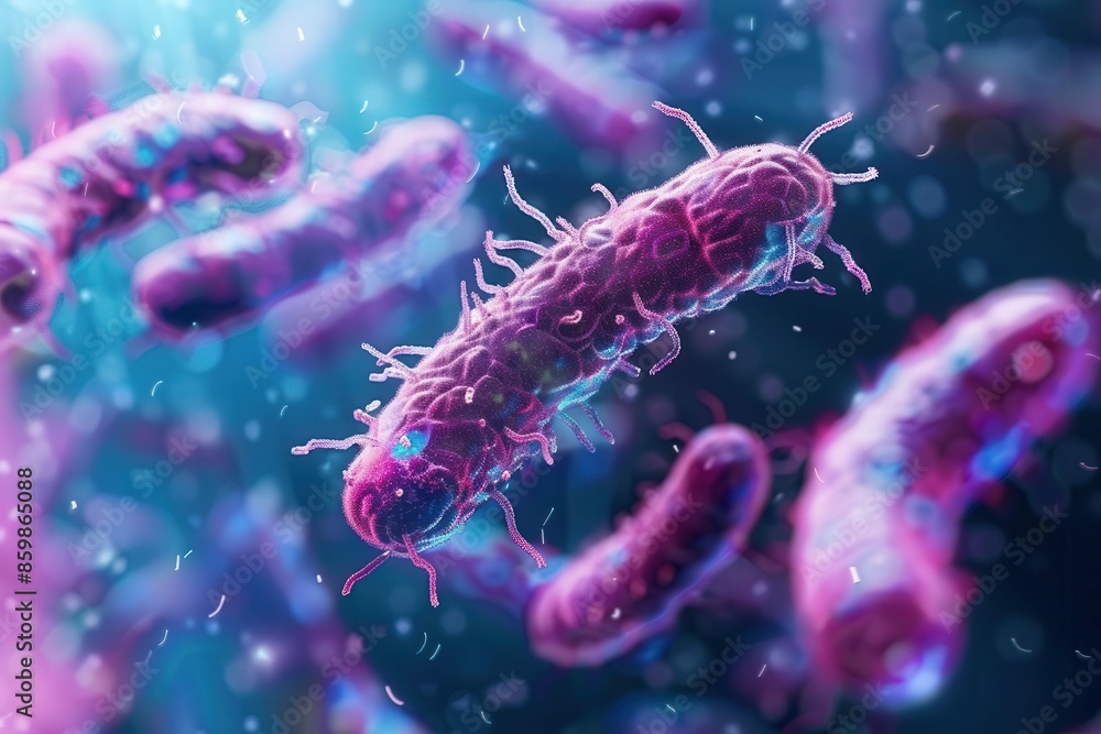 microscopic view of probiotic bacteria scientific digital illustration ...