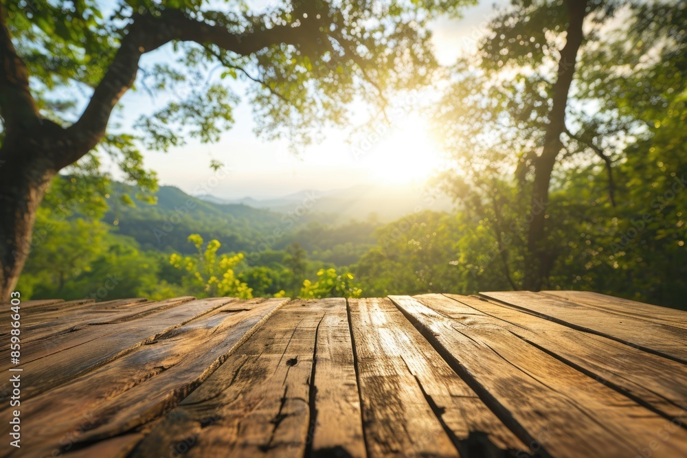 The picture of the wood table in the middle of the forest that ...
