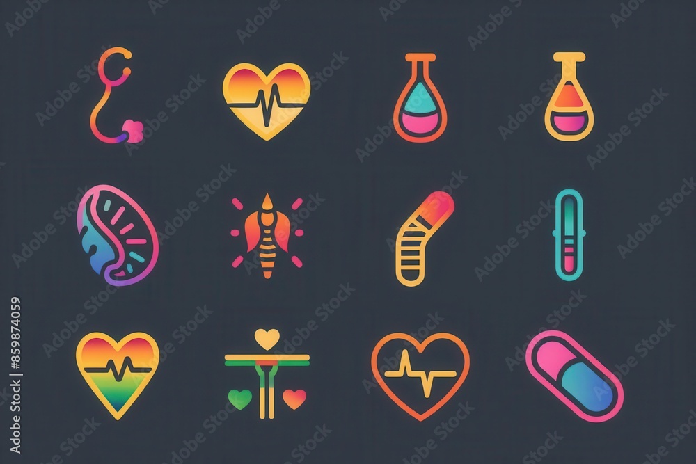 rainbow health care icons vibrant and inclusive medical symbols set in ...