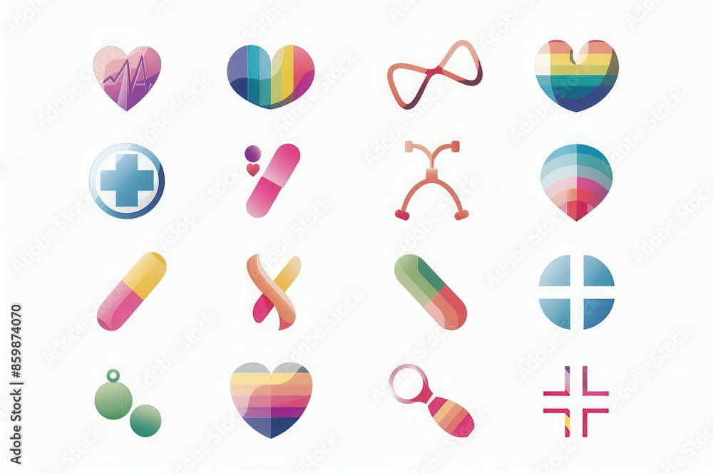 rainbow health care icons vibrant and inclusive medical symbols set in ...