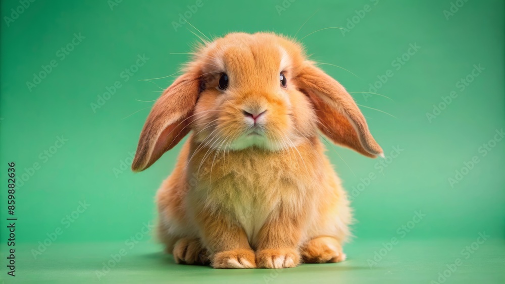 Adorable juvenile Holland lop rabbit with bright orange fur sits alone ...