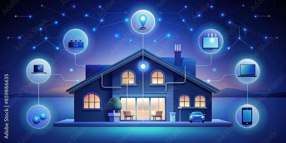 Smart home with multiple interconnected devices including lights ...