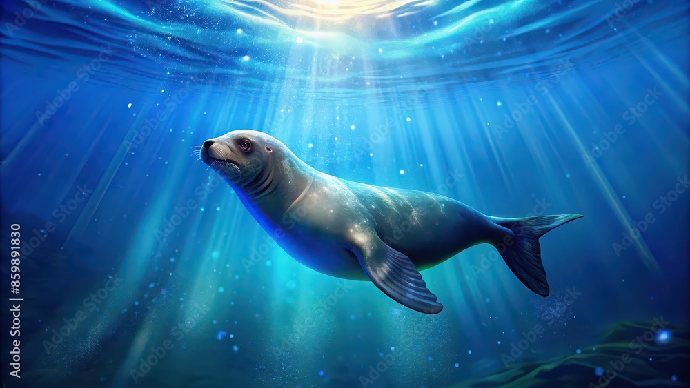 Sea lion gracefully swimming in clear blue water, wildlife, marine ...