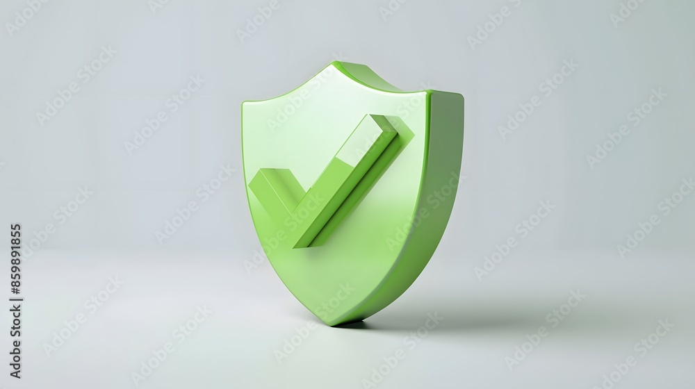 cartoon 3d Icon safety shield check mark perspective . Green symbol ...