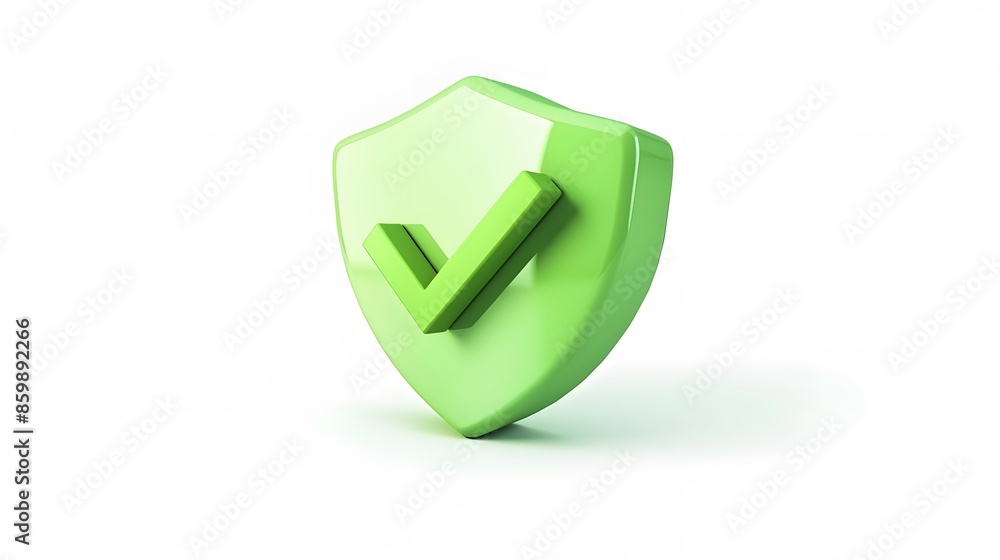 cartoon 3d Icon safety shield check mark perspective . Green symbol ...