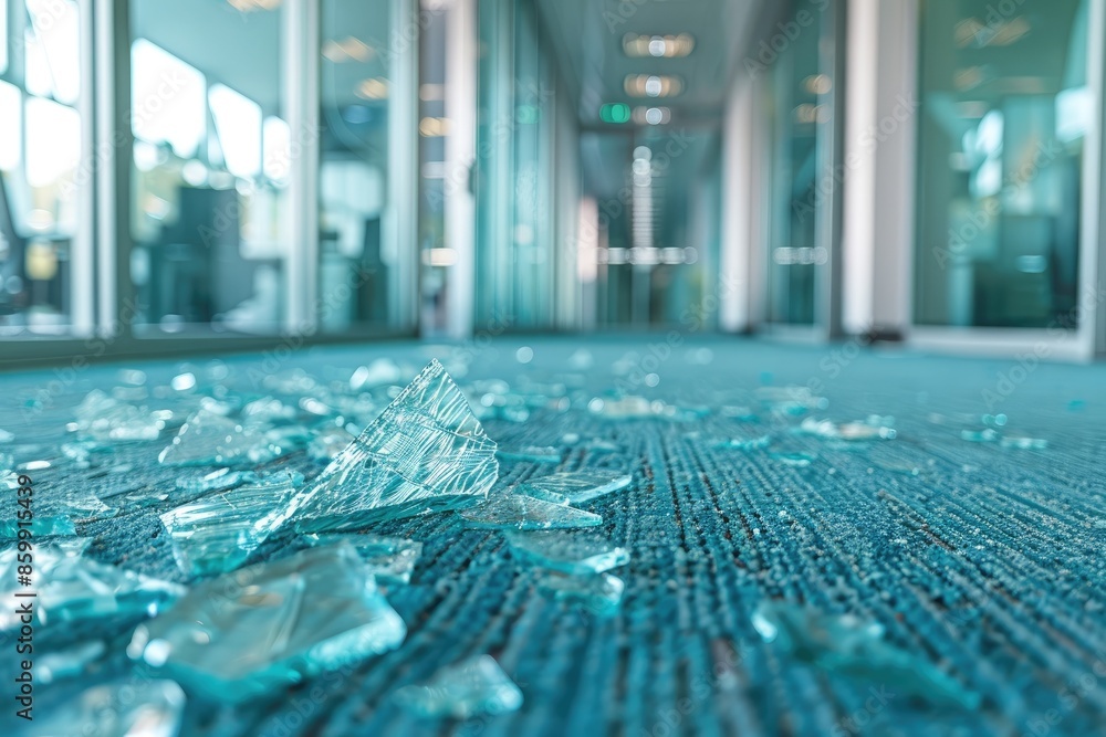 Broken Glass on Office Carpet - Workplace Accident, Safety Hazard ...