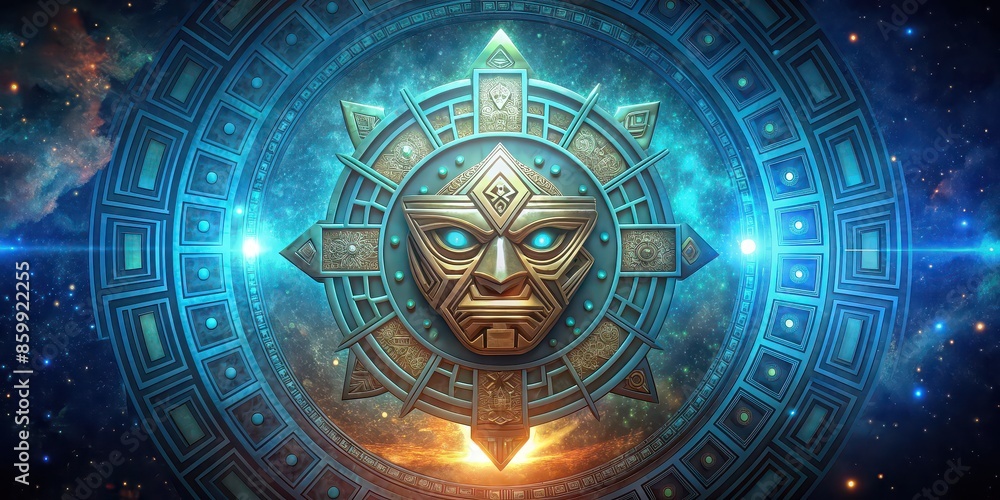 Ancient Aztech geometric symbol on a Mayan calendar background ...