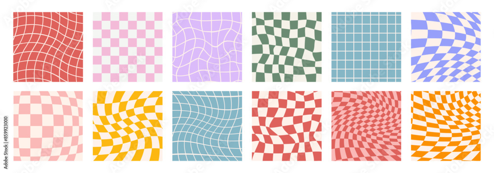 Psychedelic Checkerboard. Groovy hippie 70s backgrounds set. Trippy ...