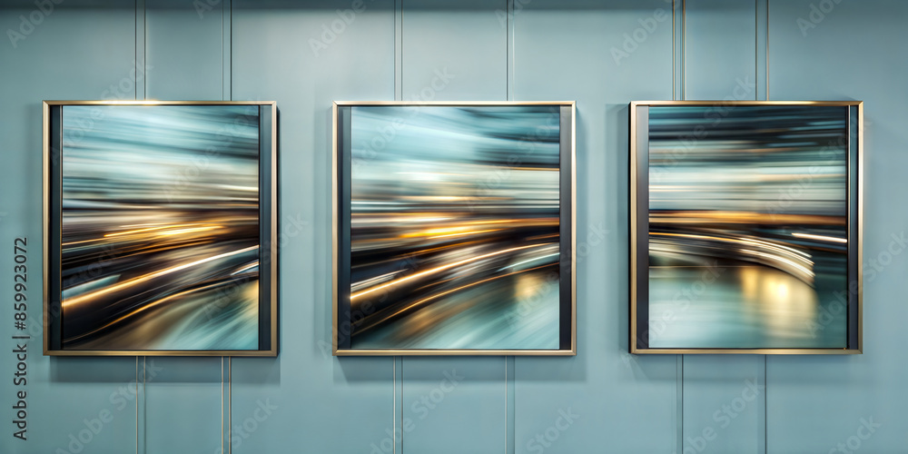Foto de Abstract triptych art in modern gallery. Modern gallery ...