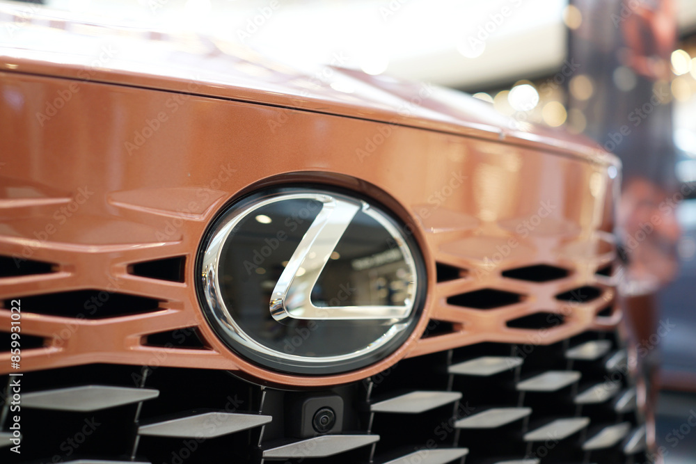 PENANG, MALAYSIA - 8 JUNE 2024: The emblem on the front grille of Lexus ...