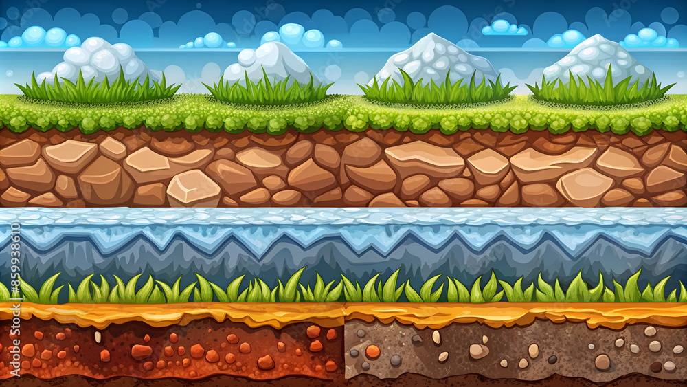 Cut ground layer for game ui platform design. Cartoon vector set of ...