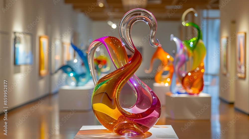 Sculpture Art Museum, glass sculptures with colorful curves on display ...
