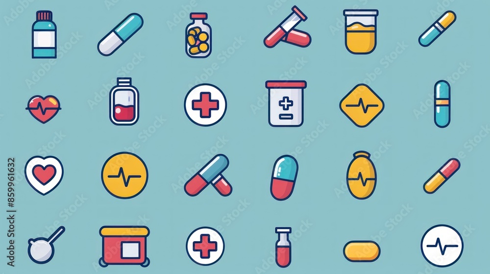 A comprehensive set of 2D health and medical icons that includes ...