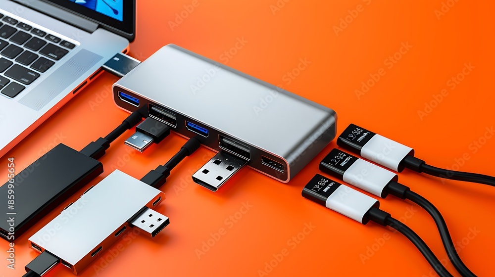 USB hub with connected flash drives flash drives are connected to a usb ...