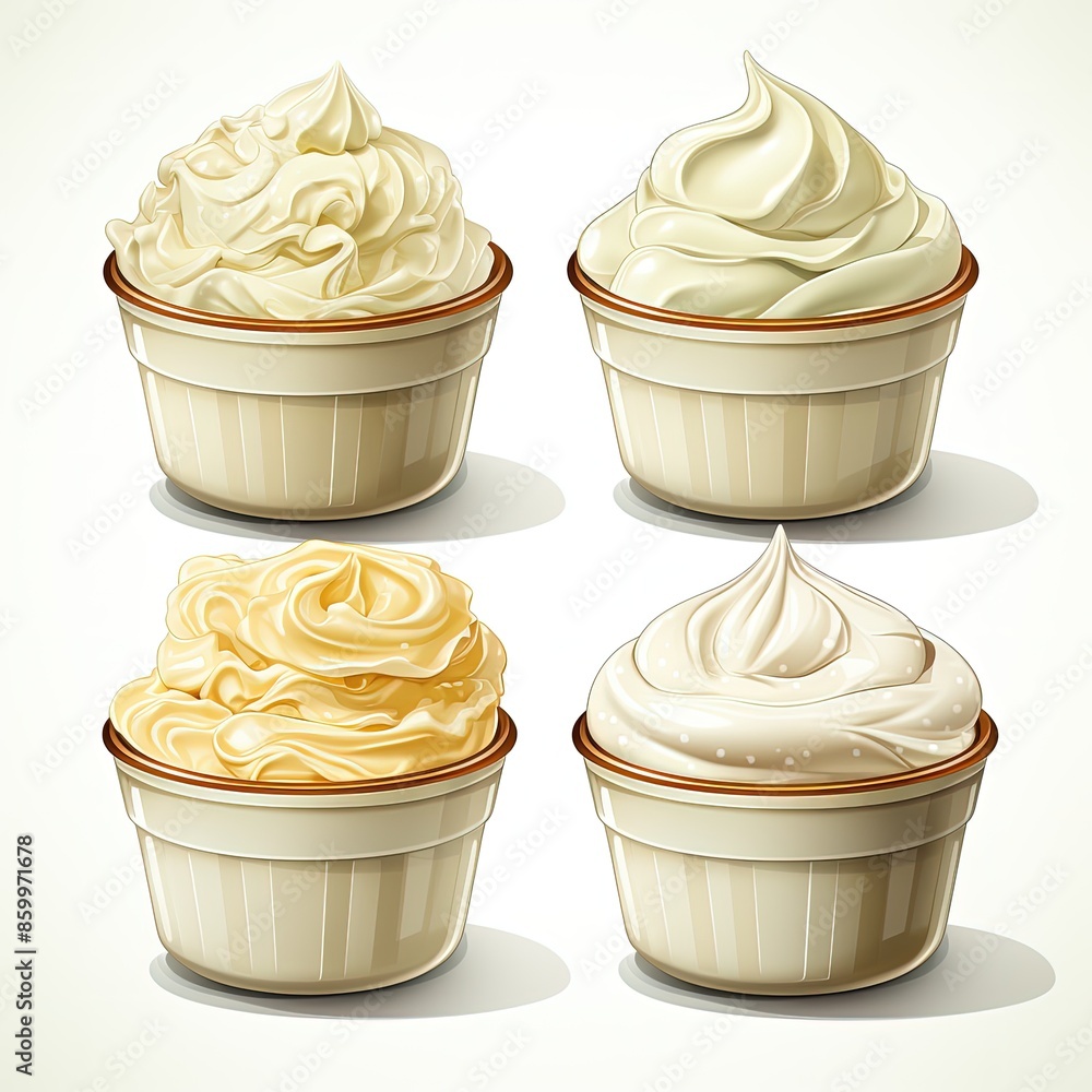 sour cream simpl illustration isolated on a white background, 4 ...