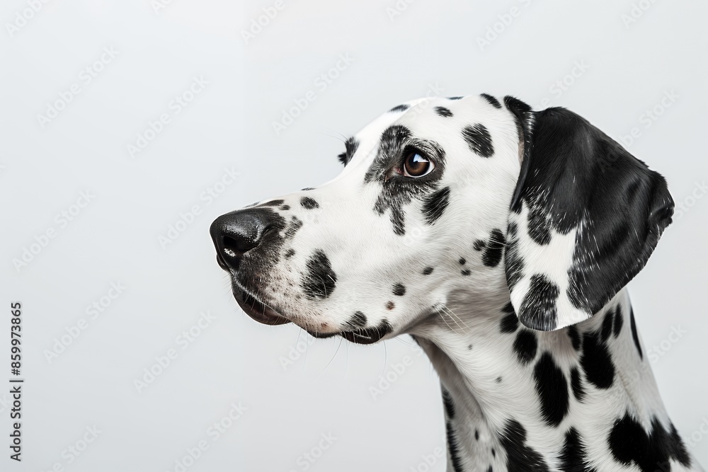 Beautiful dalmatian dog isolated on white background, minimalism, copy ...