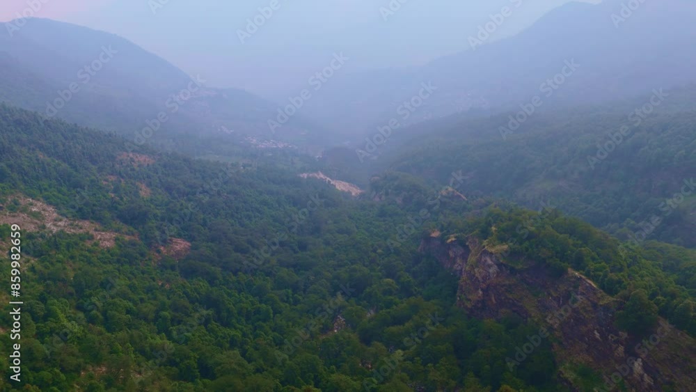 ariel view of beautiful valley in uttrakhand foggy view drone shot ...