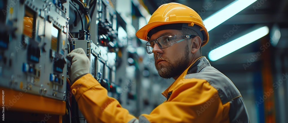 High-resolution 8k image of engineer using AC voltmeter on circuit ...