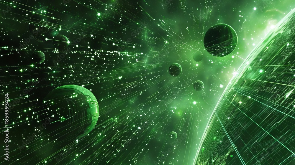green grid and lines of binary code transforming into the whole ...