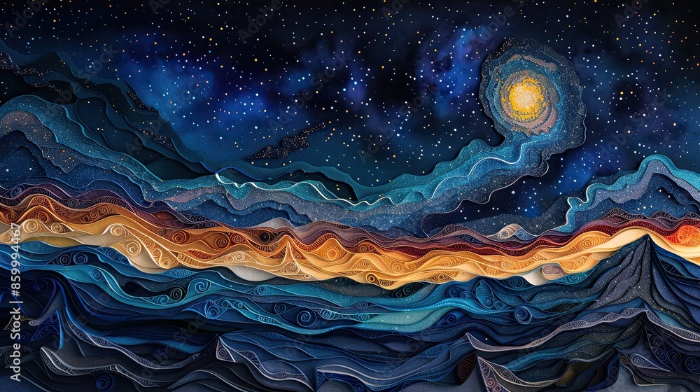 Paper quilling art of an expansive night sky with a dazzling Milky Way ...
