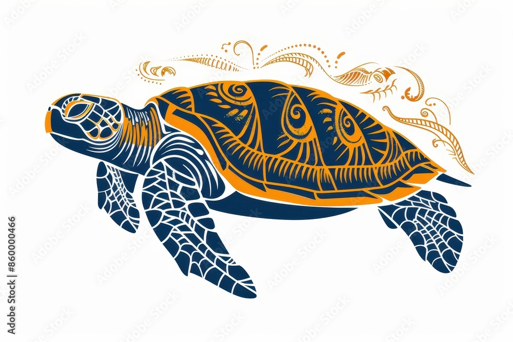 Turtle illustration with a tribal Maori design, white background ...