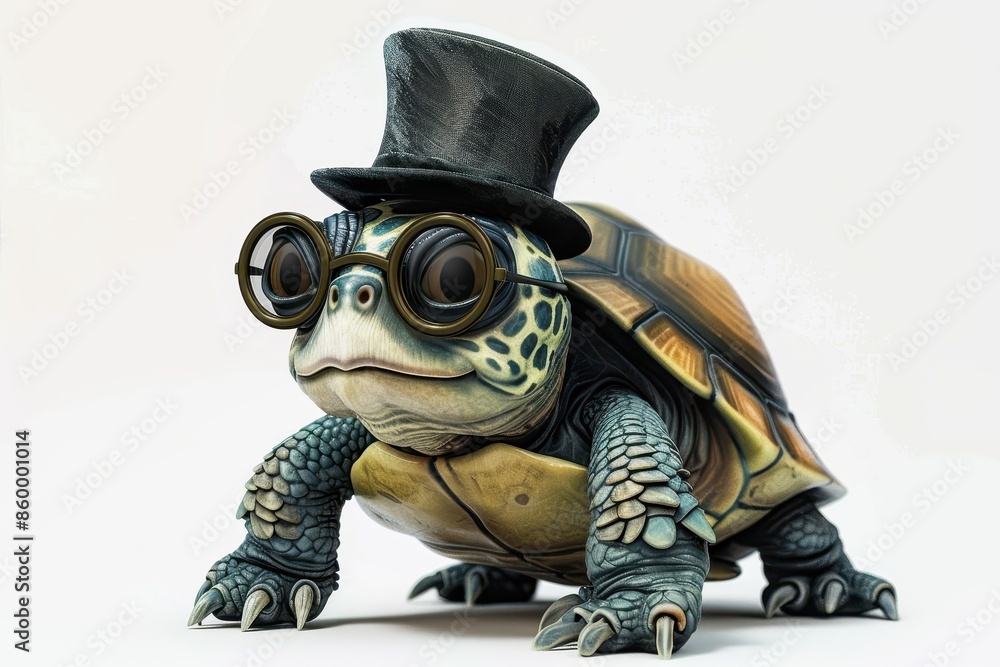 Cute cartoon turtle wearing a top hat and monocle, white background ...