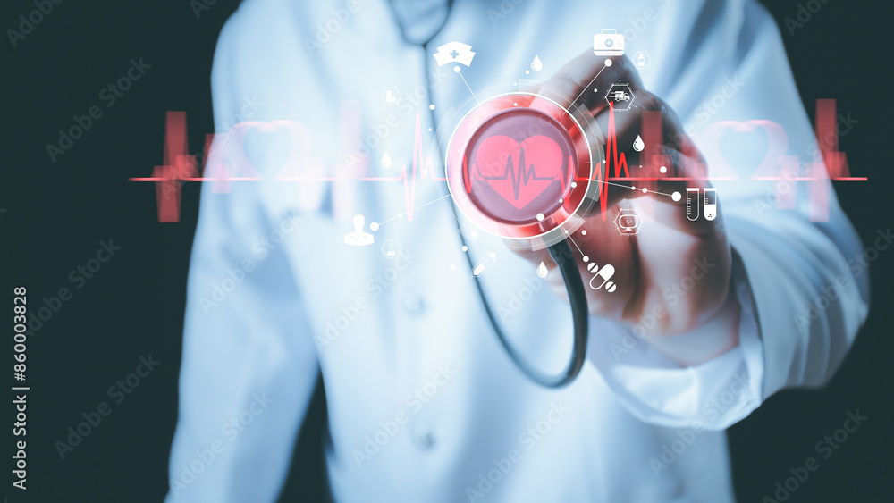 Cardiologist doctor examine patient heart functions and blood vessel on ...