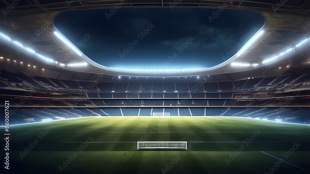 Gorgeously lighted football stadium at night, with bright lights ...