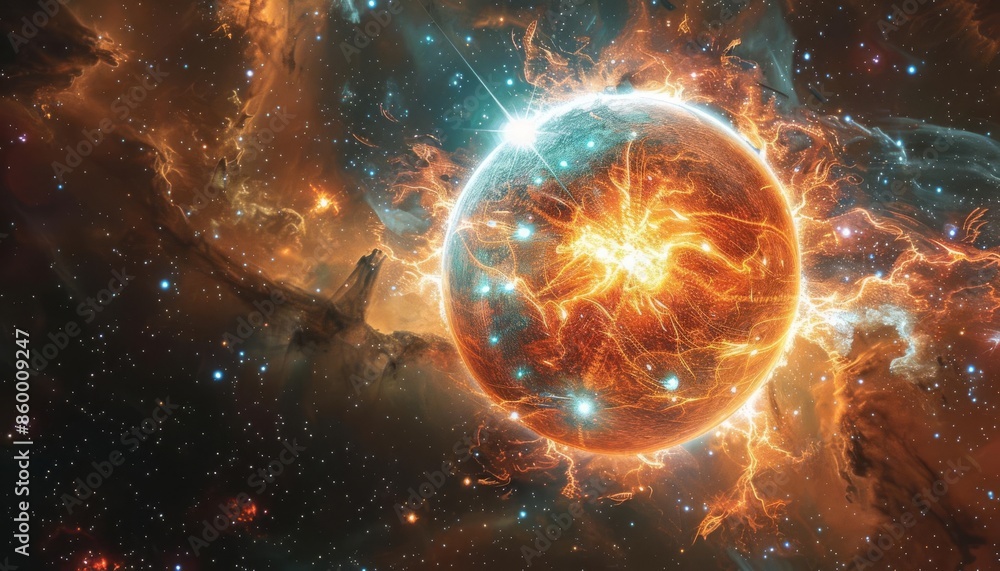 Stunning depiction of a vibrant, fiery star or supernova explosion in ...